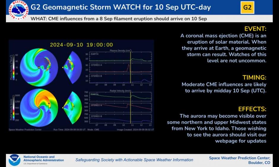 G2 (Moderate) Geomagnetic Storm Watch for 10 Sep | NOAA / NWS Space ... G2 (Moderate) Geomagnetic Storm Watch for 10 Sep | NOAA / NWS Space ...